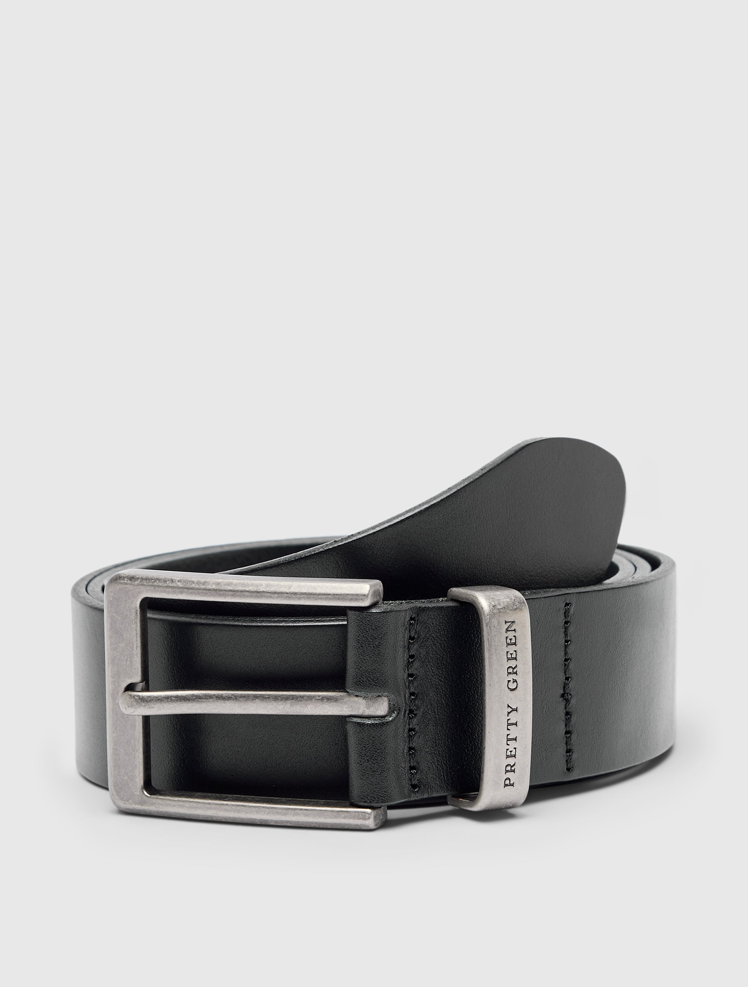 Black Branded Keeper Flat Leather Belt – Pretty Green Store